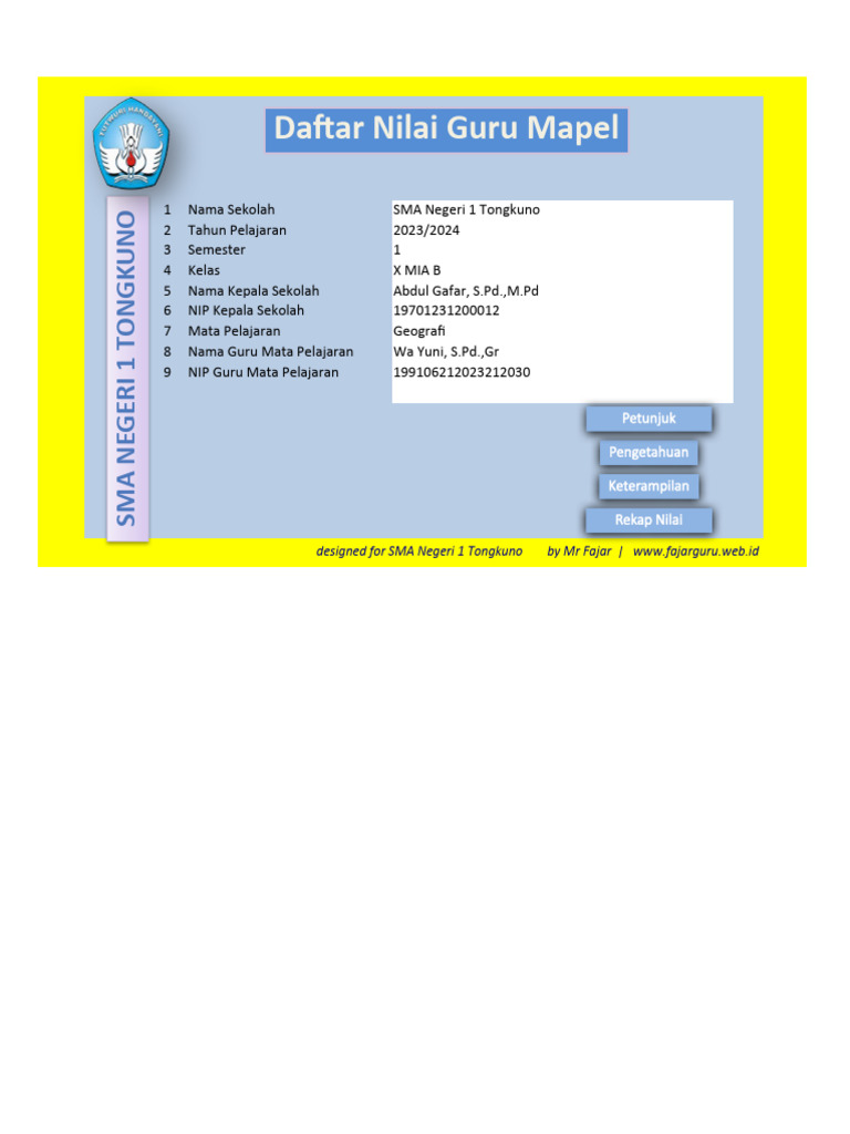 Daftar Nilai Guru Mapel | PDF