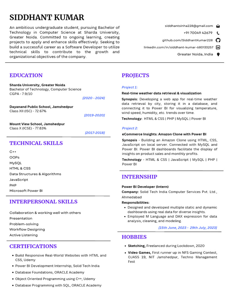 Siddhant Kumar Resume-1 | PDF | My Sql | Databases