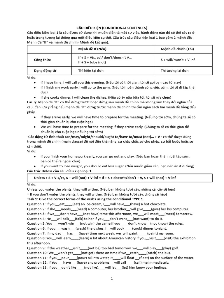 Câu Điều Kiện-btbt | PDF