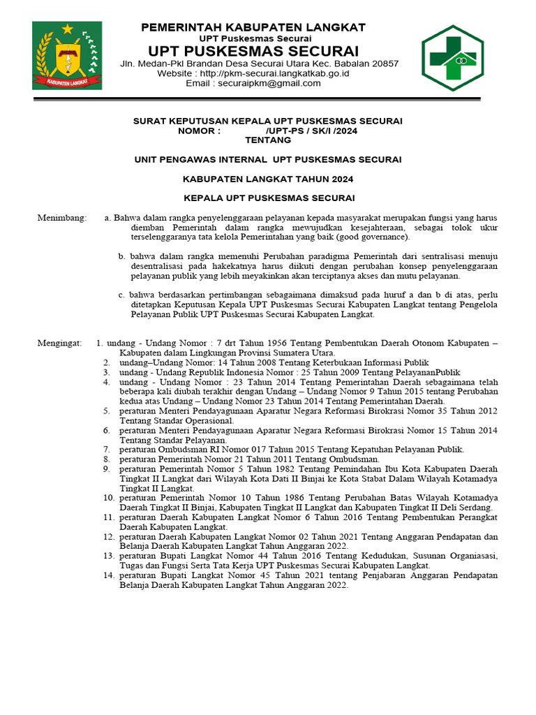 SK Unit Pengawas Internal Pelayanan Publik 2024 | PDF | Pengelolaan Keuangan & Uang