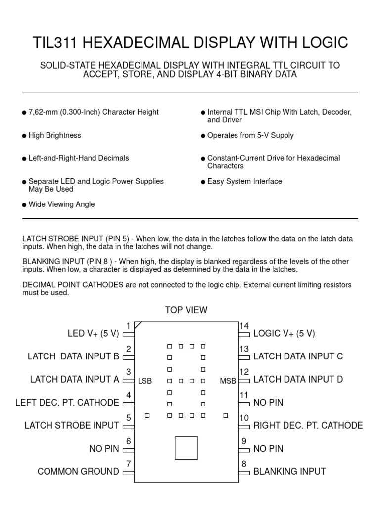 TIL311 Hexadecimal Display Datasheet | PDF | Logic Gate | Computer ...