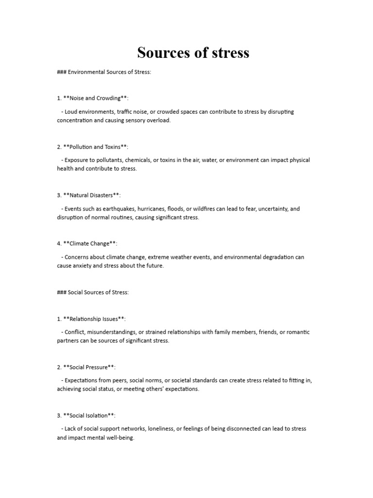 Sources of Stress | PDF | Stress (Biology) | Psychological Trauma