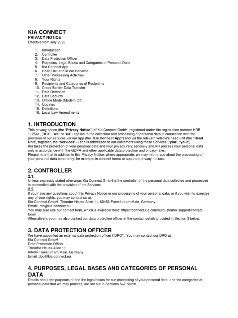Kia Connect - Privacy Notice - CC - Europe-English | PDF | Car | Vehicles