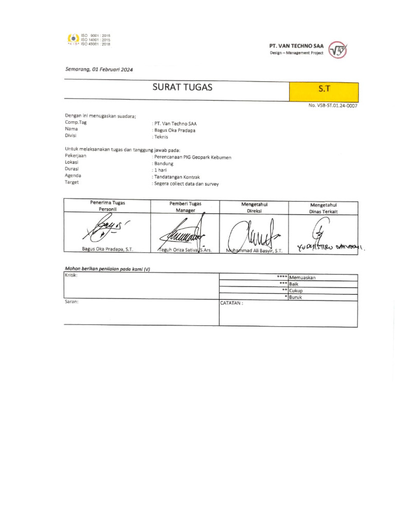 Surat Tugas TTD Kontrak PIG Geopark Kebumen Oka | PDF