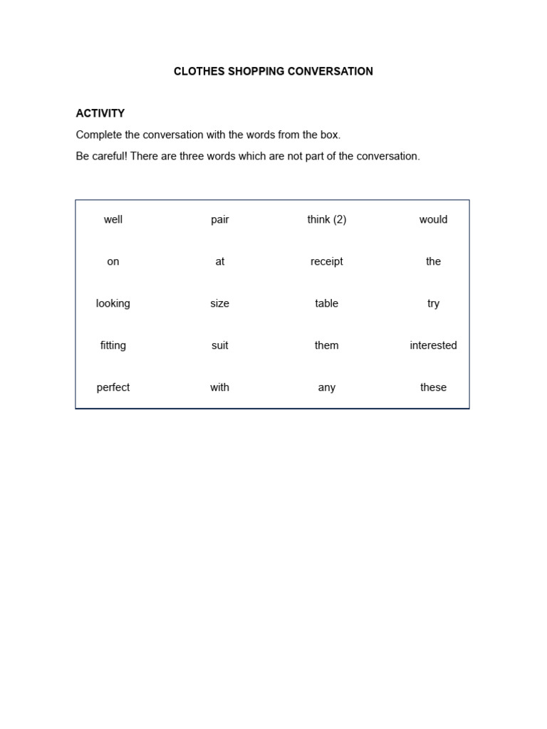Clothes Shopping Conversation (Words) | PDF