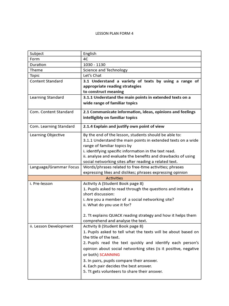 Form 4 English Lesson: Social Media Analysis | PDF | Reading ...