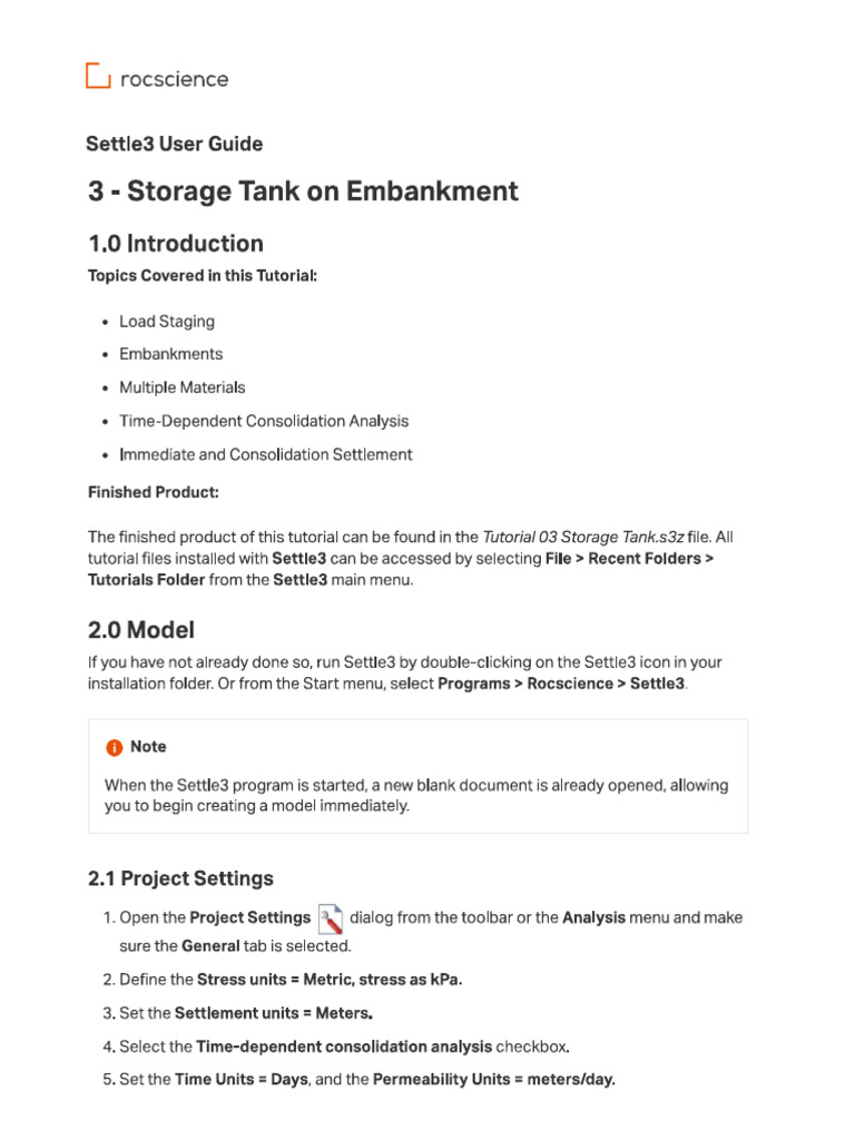 Settle3 Tutorials - 3 - Storage Tank On Embankment | PDF
