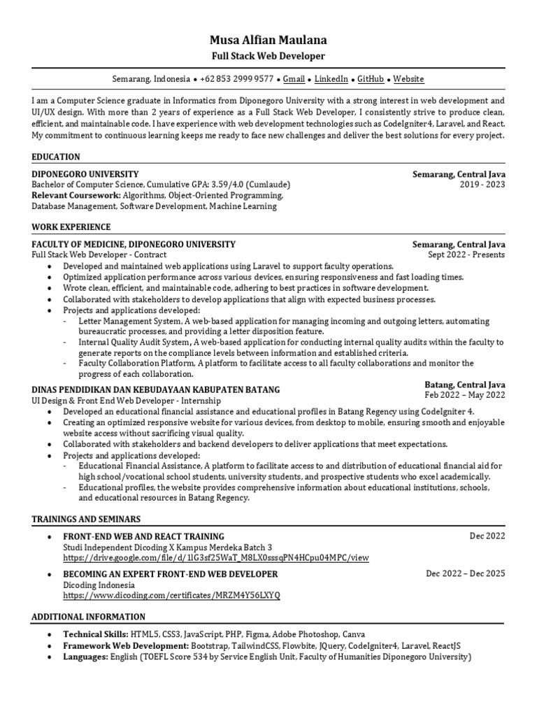 CV Updated - Musa Alfian Maulana | PDF | Web Development | Web Application