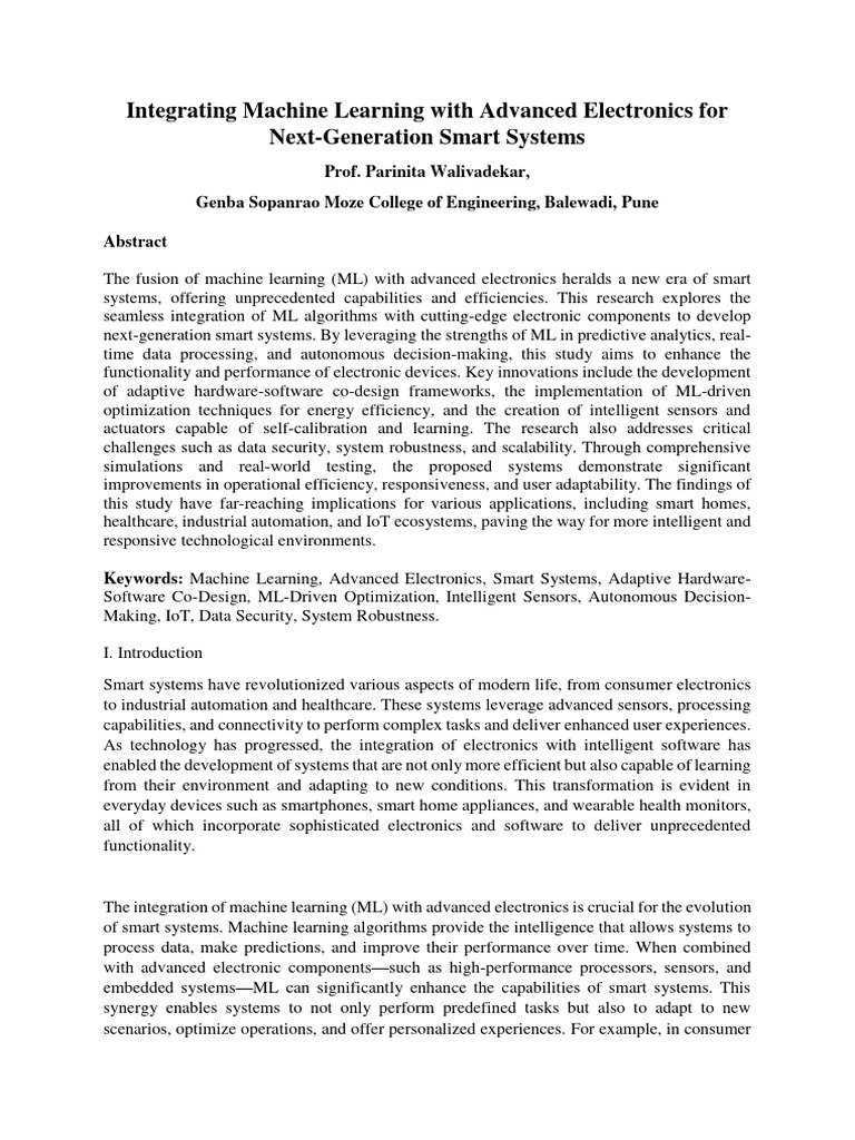 Integrating Machine Learning With Advanced Electronics For Next-Generation Smart Systems | PDF ...