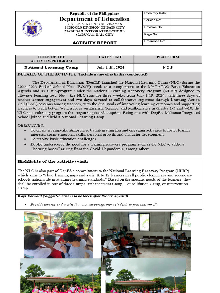 NLC - Acc. Report DARRYL | PDF | Learning | Teachers