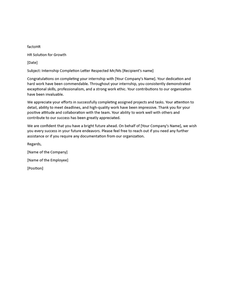Internship Completion Letter Template | PDF