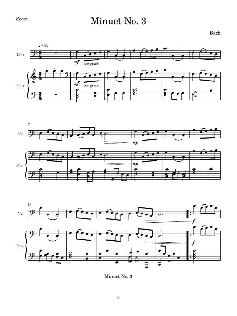 Bach's Minuet No. 3 Score | PDF | Elements Of Music | Classical Music