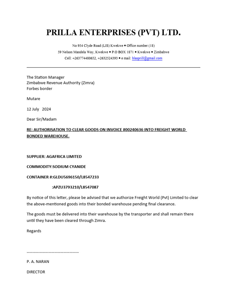 Sample Importer Bond Letter (2 | PDF
