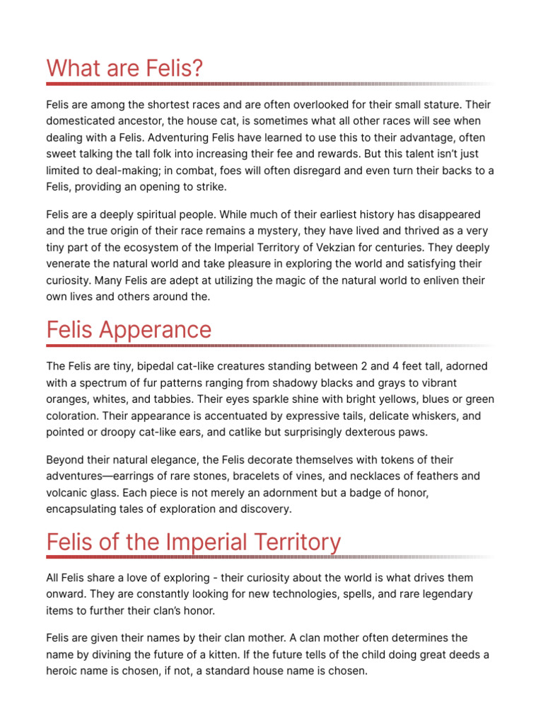Felis Race Lore | PDF