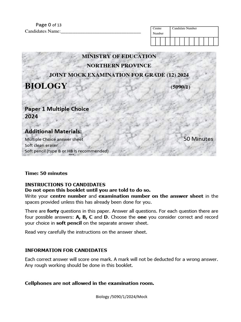 Biology 5090 P1 Grade 12 QSN Paper | PDF | Heart | Hormone