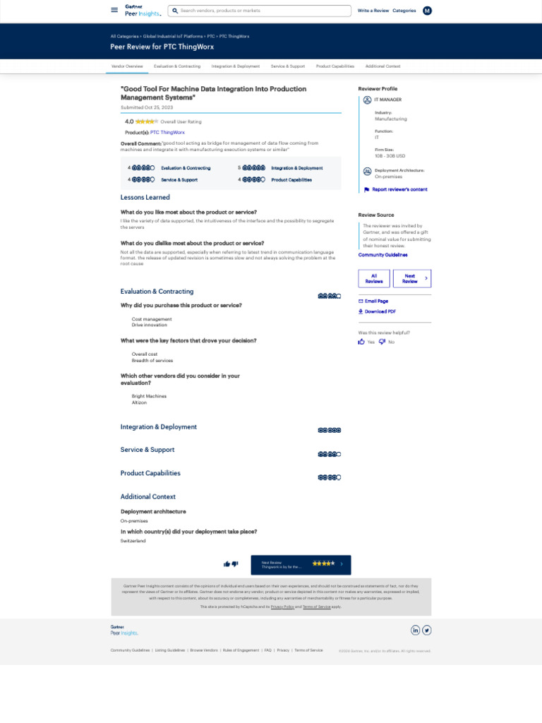 Review - Global Industrial IoT Platforms - PTC - PTC ThingWorx ...