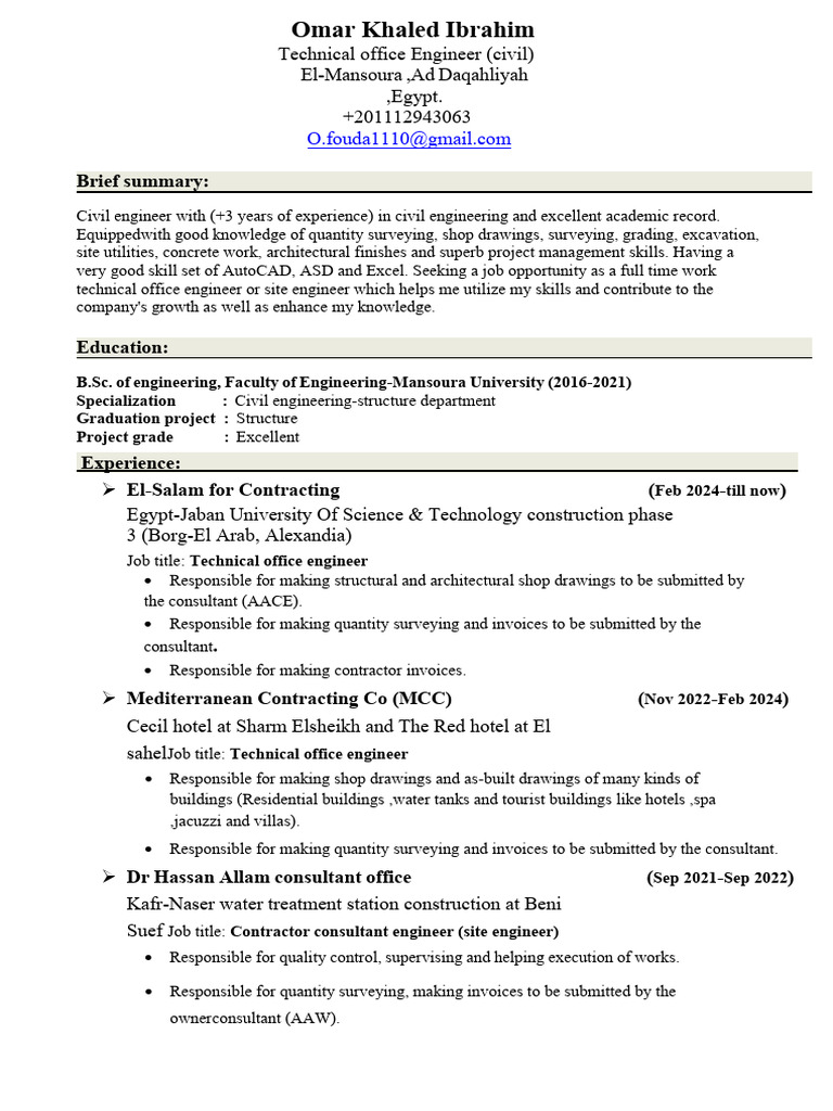 Omar Khaled CV | PDF | Engineering