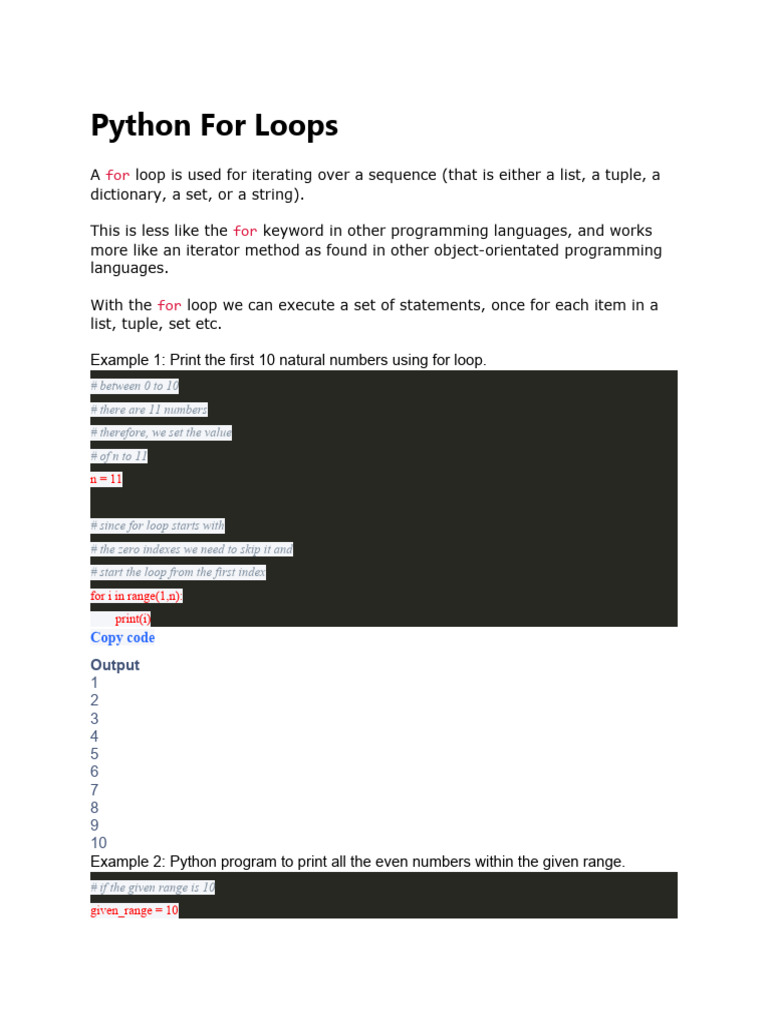 For Loops in Python | PDF