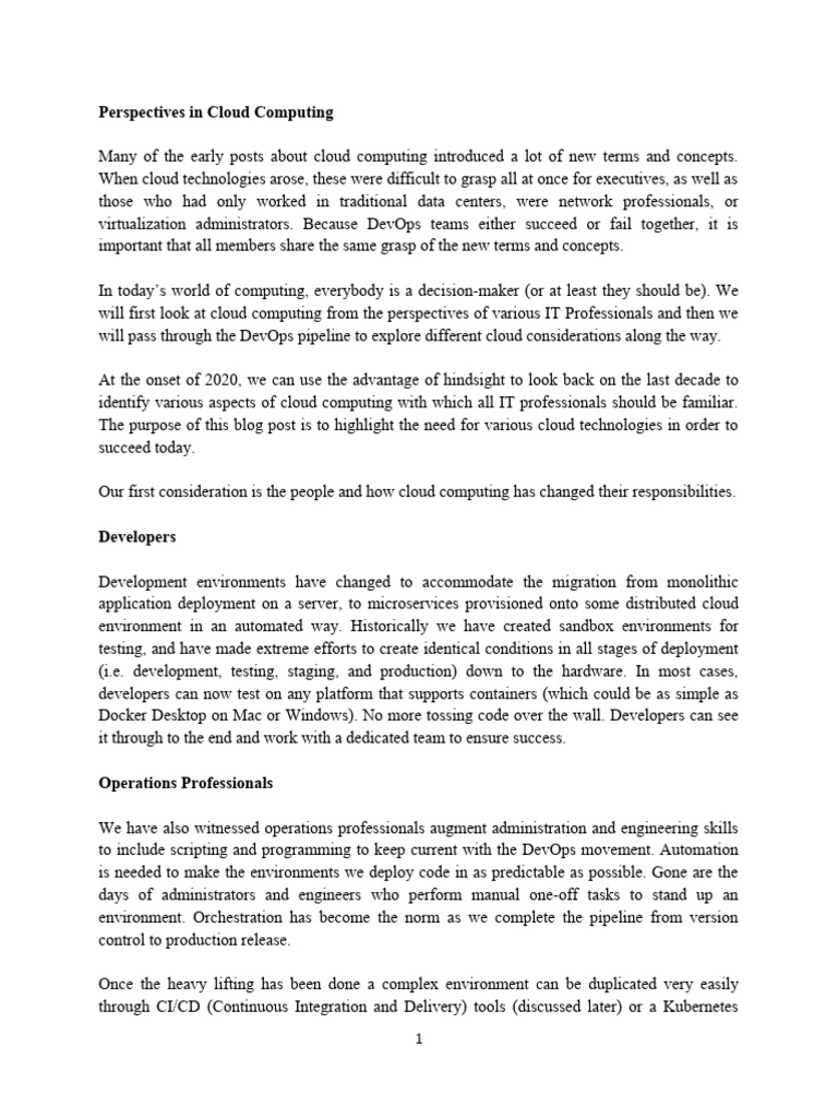Perspectives in Cloud Computing | PDF | Cloud Computing | Platform As A ...