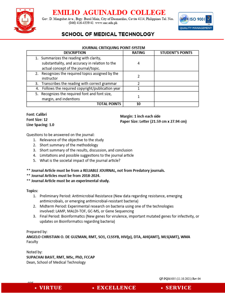 Journal Critiquing Guidelines | PDF | Biology | Life Sciences