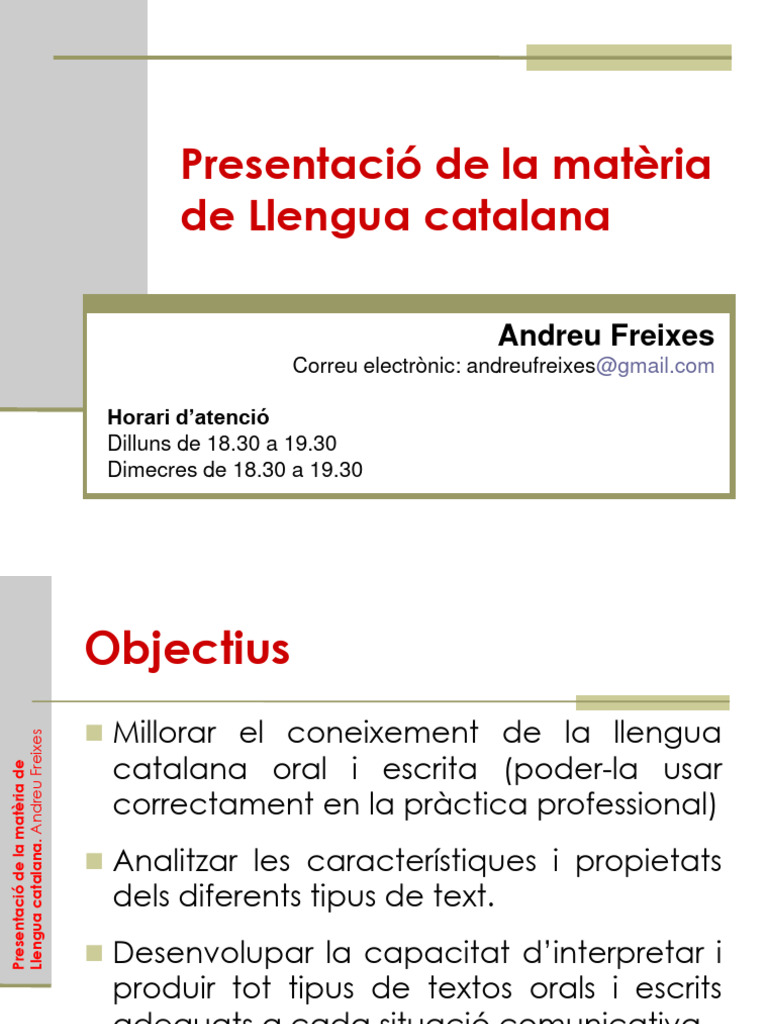 Català - Presentació de La Matèria | PDF