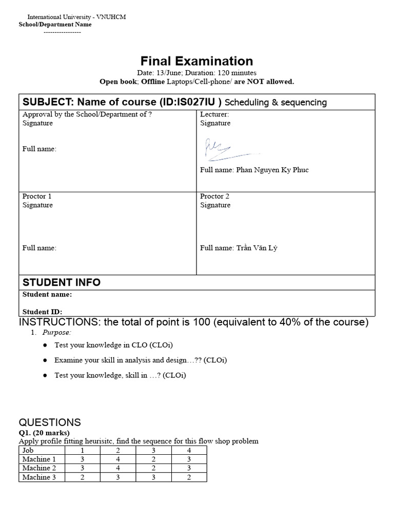 ISE - Scheduling - FinalExam 2023 Solution V1 | PDF | Computer Science | Computer Programming