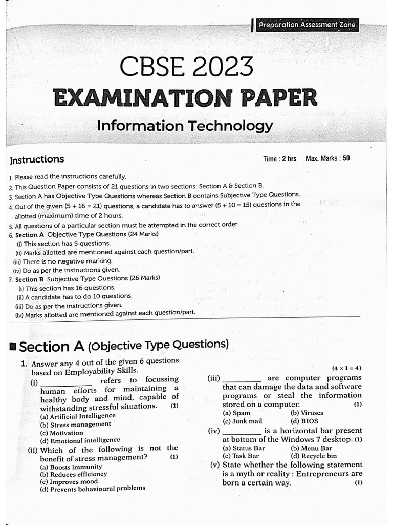IT Solved Sample Paper 1 | PDF