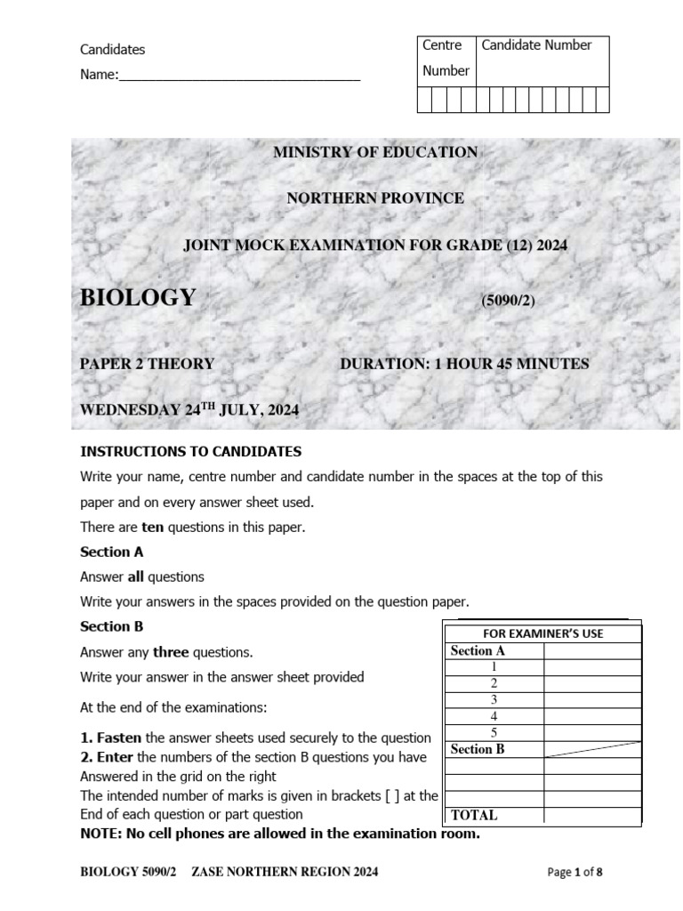 Biology 5090 P2 Grade 12 QSN Paper | PDF | Biology | Medical Specialties