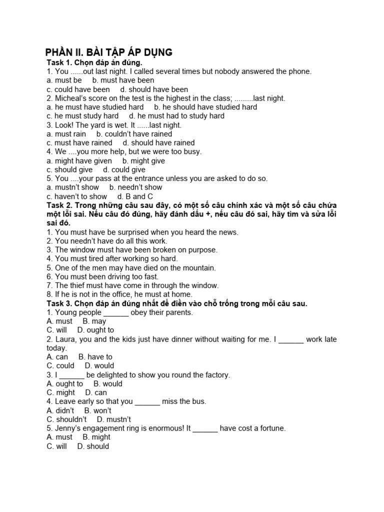 Bt Cho Hs Phần Modal Verbs | PDF | Foreign Language Studies | Home & Garden