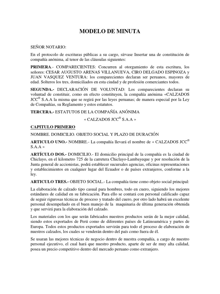 Modelo de Minuta | PDF | Liquidación | Compartir (Finanzas)