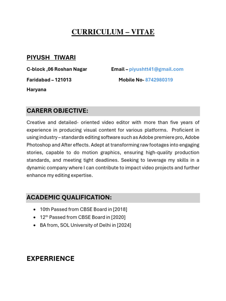 Piyush RESUME | PDF | Editing | Adobe Photoshop
