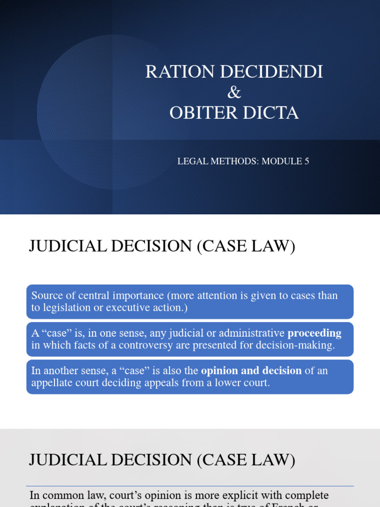 Ratio Decidendi & Obiter Dicta | PDF | Precedent | Obiter Dictum