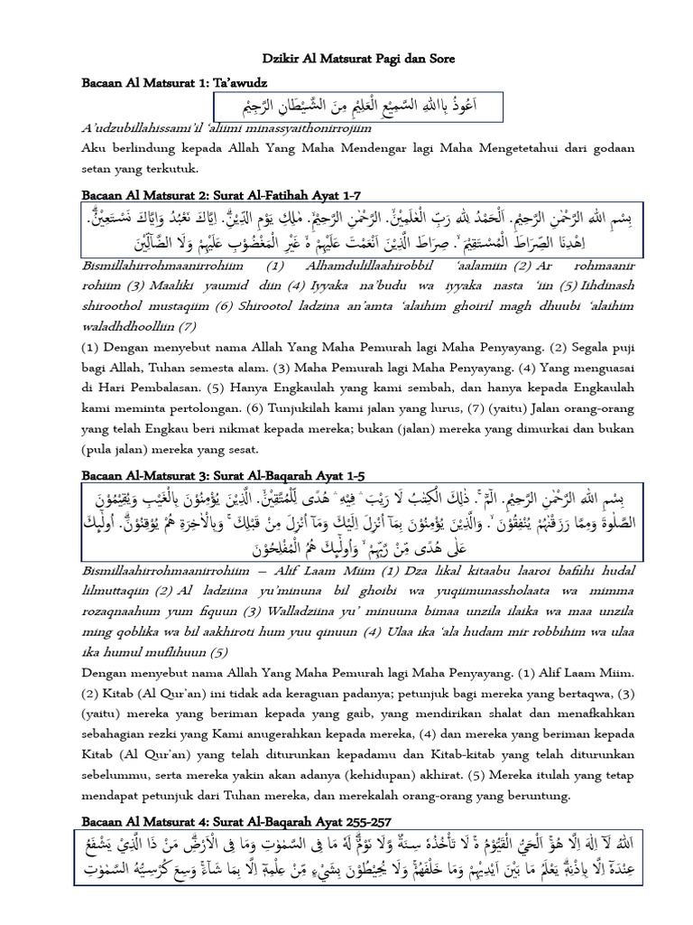 Dzikir Al Matsurat Pagi Dan Sore | PDF | Kajian Bahasa Asing | Agama ...