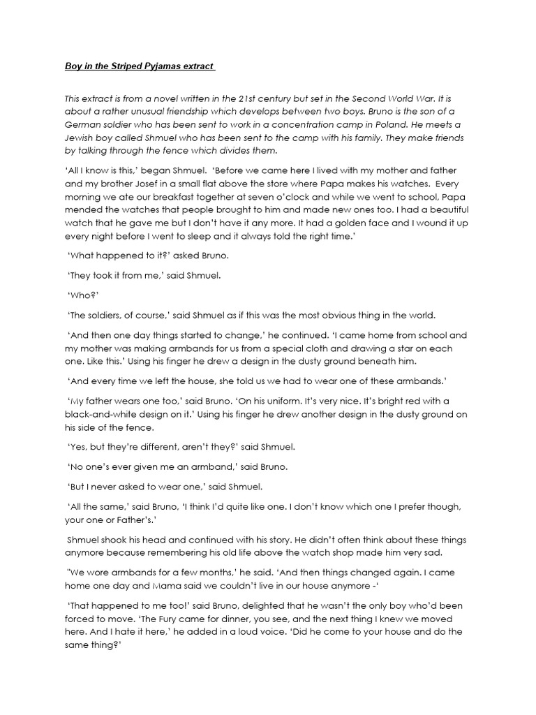 Boy in The Striped Pyjamas Extract | PDF