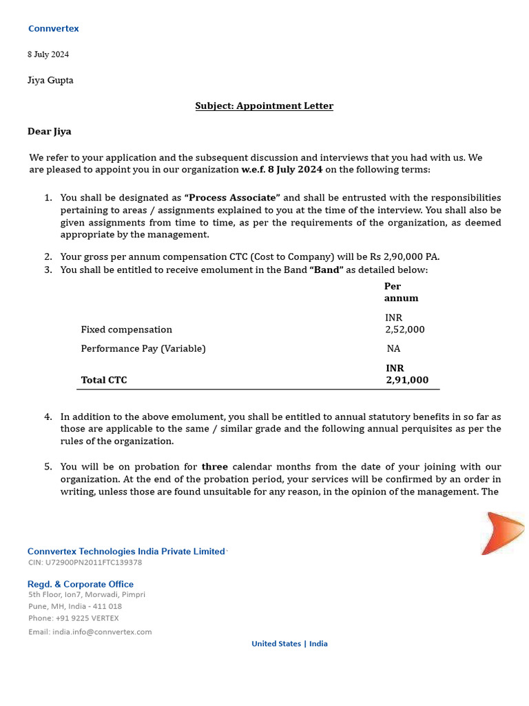 Jiya Gupta Appointment Letter 3 | PDF | Employment | Justice