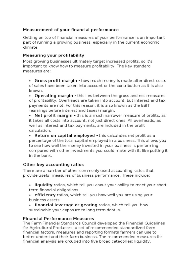 Financial Performance Measures | PDF | Financial Capital | Revenue