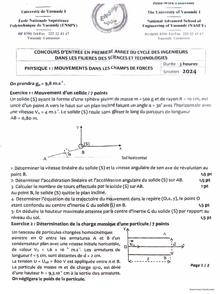 Phys 1 Enspy 2024 | PDF