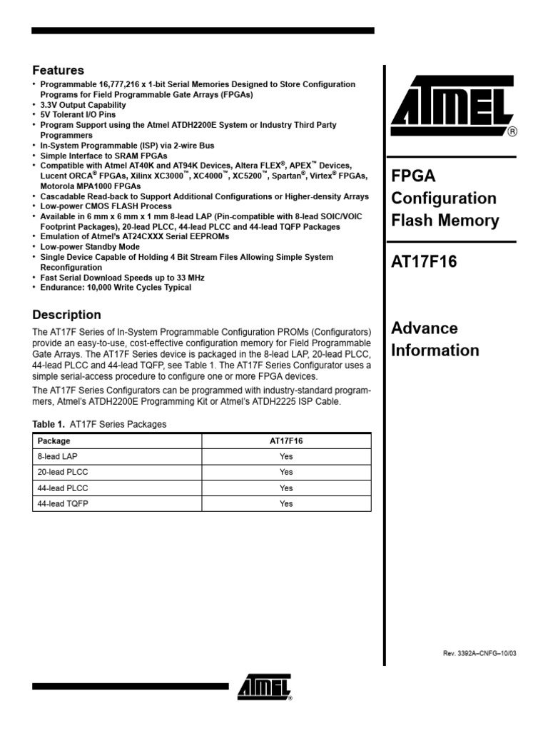 AT17F16 | PDF | Field Programmable Gate Array | Computer Engineering