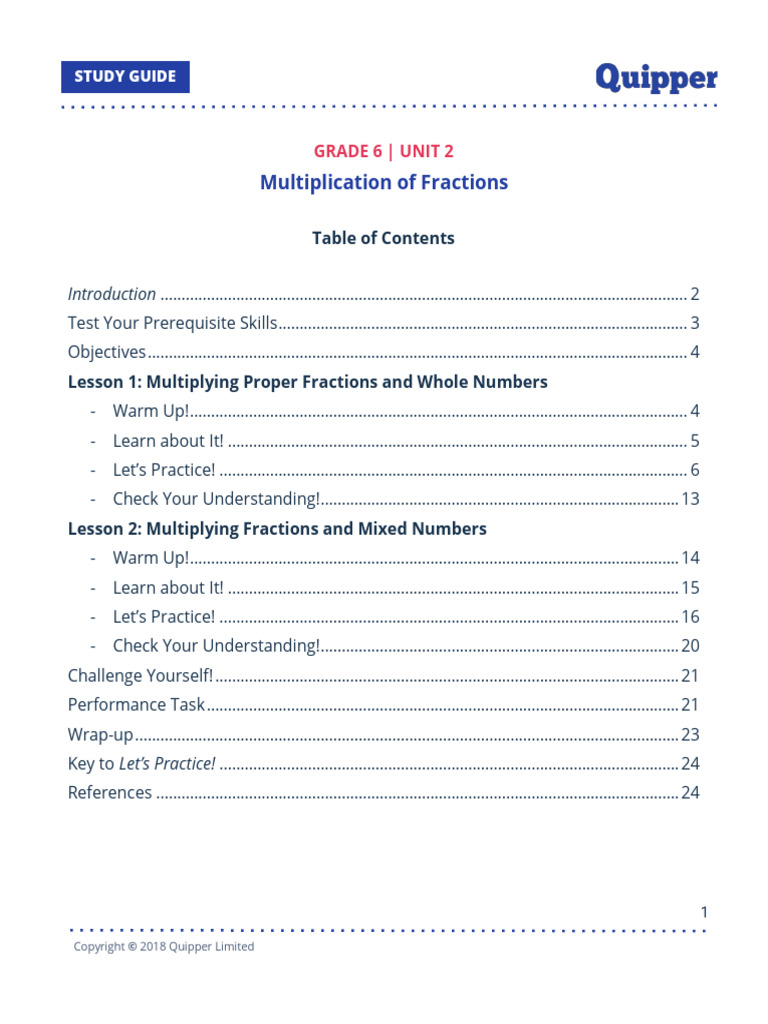 Multiplication of Fractions: Study Guide | PDF | Multiplication ...