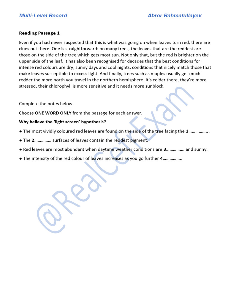 Reading - Note Completion Hometask | PDF | Wildfire | Leaf