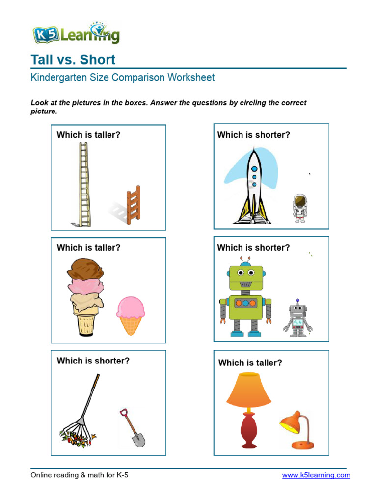 Kindergarten Tall vs. Short Worksheet | PDF | Career & Growth ...