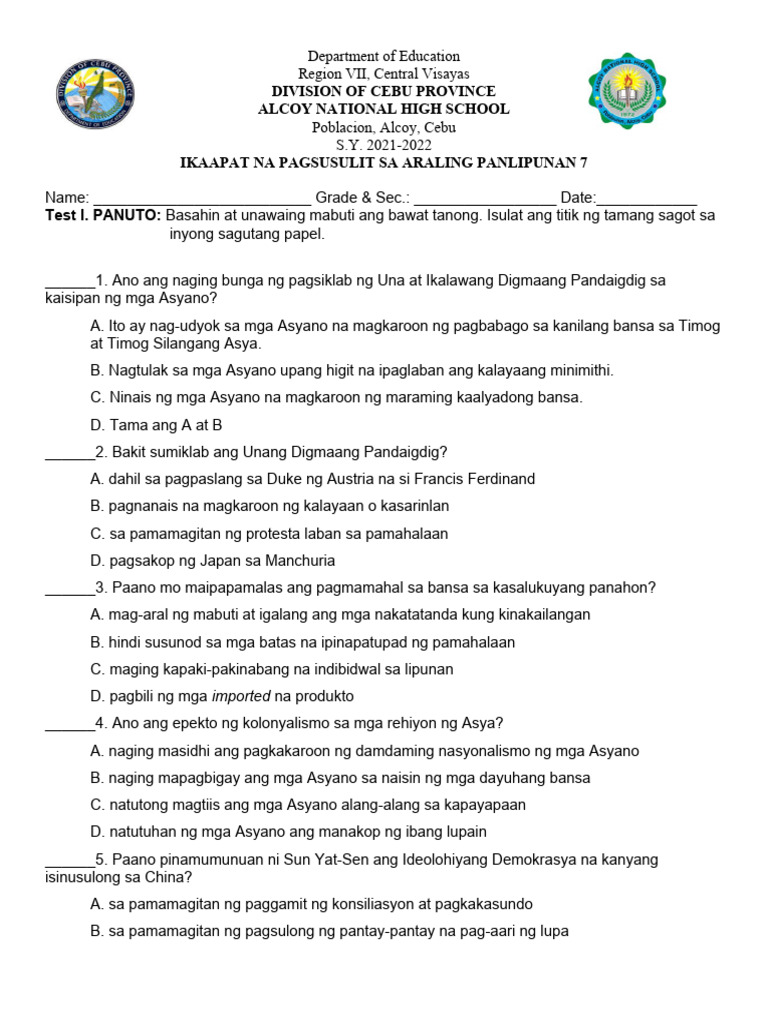 4th Q Pagsususlit Sa Ap7 | PDF