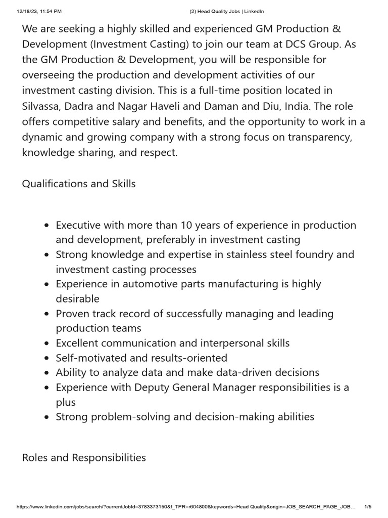 Head Quality Jobs - LinkedIn 55 | PDF | Supply Chain | Business