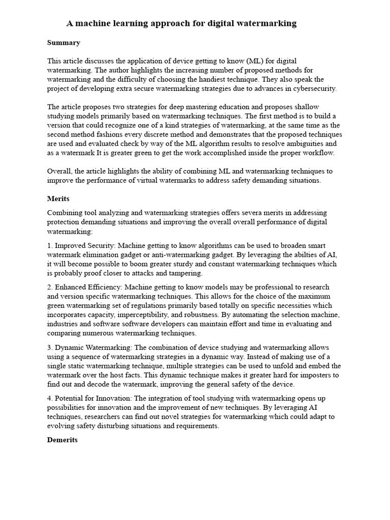 A Machine Learning Approach For Digital Watermarking | PDF | Machine ...