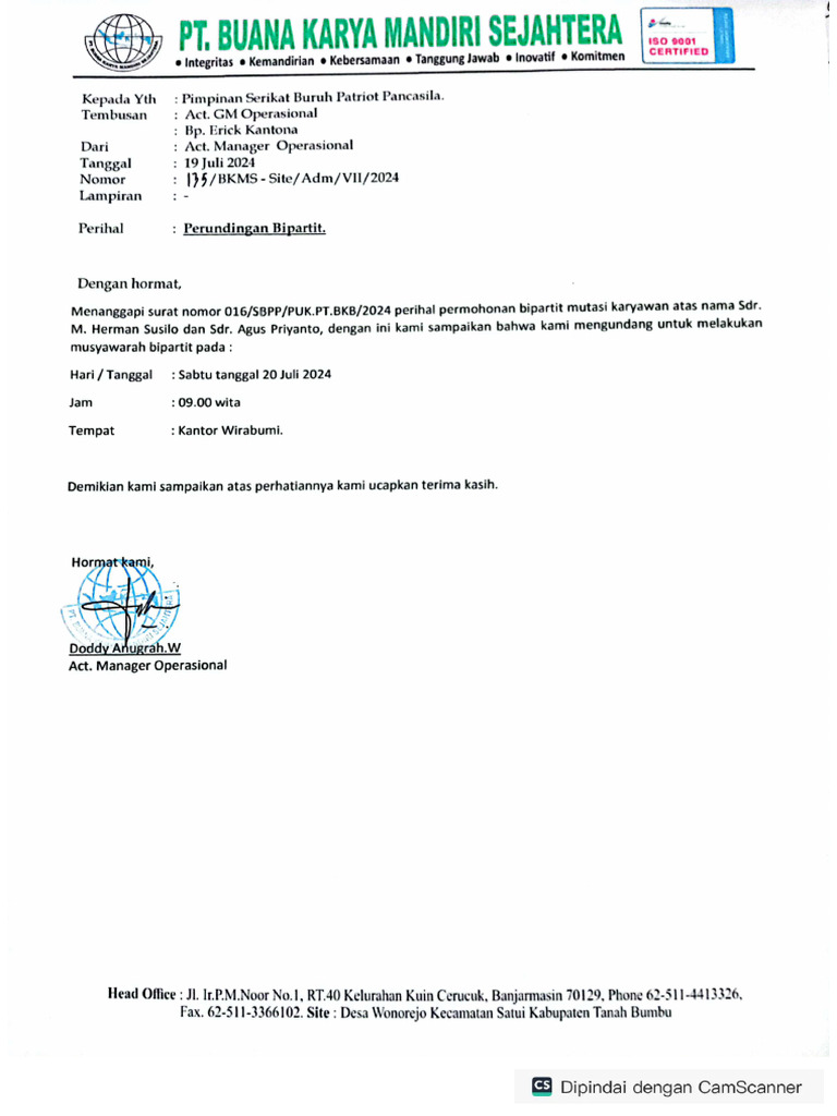 Contoh Undangan Bipartit | PDF