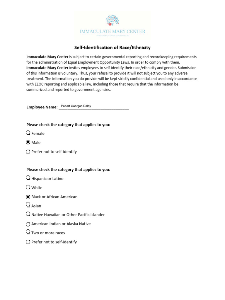 Self Identification of Race Ethnicity | PDF