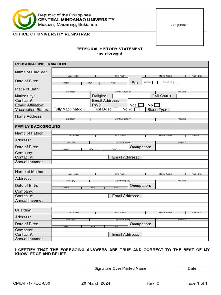 Personal History Statement Template | PDF | Pediatrics | Public Health