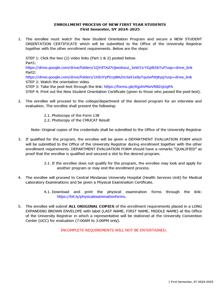 1 Enrollment Process of New Undergraduate Students | PDF