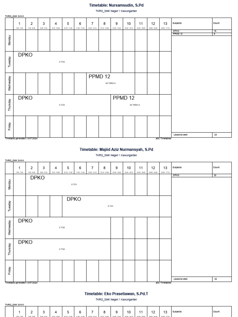 Sesi A - TKR - Jadwal Guru Ganjil 2425 | PDF