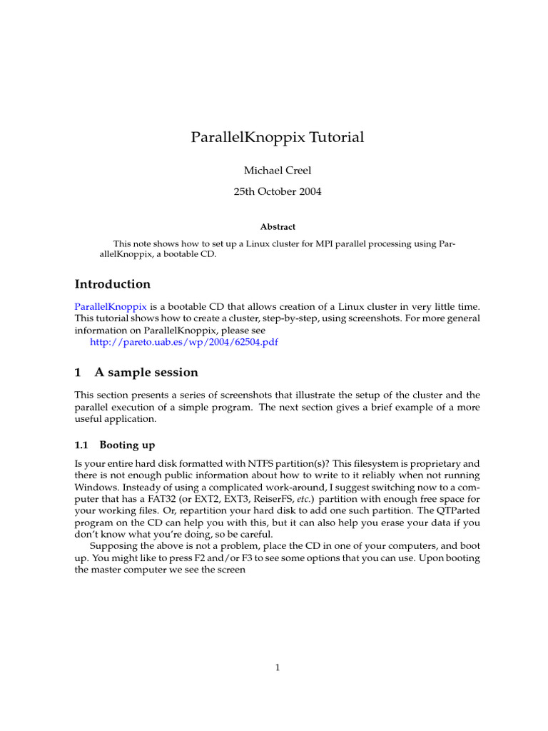 Parallel Knoppix | PDF | Computer Cluster | Message Passing Interface